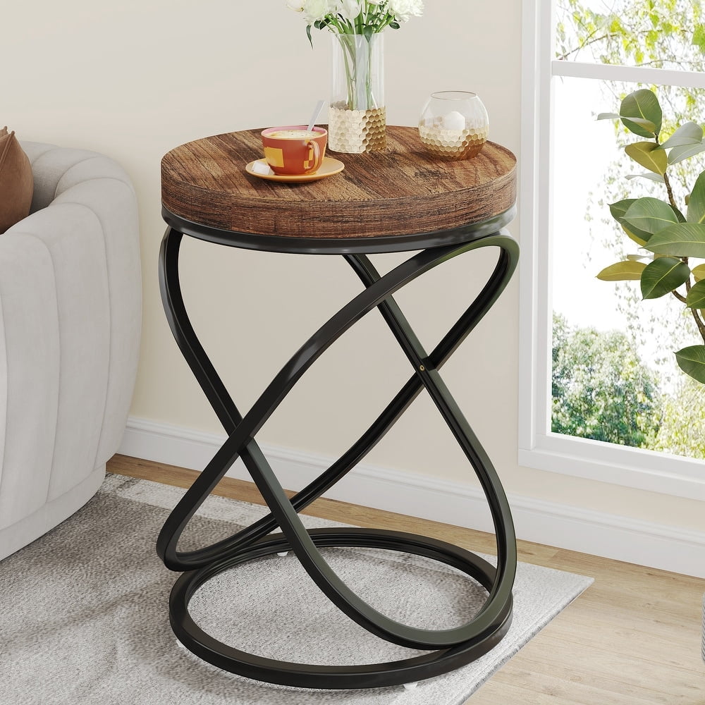 Tribesigns Round End Table, 26 Inches Wood Side Table with Double X ...