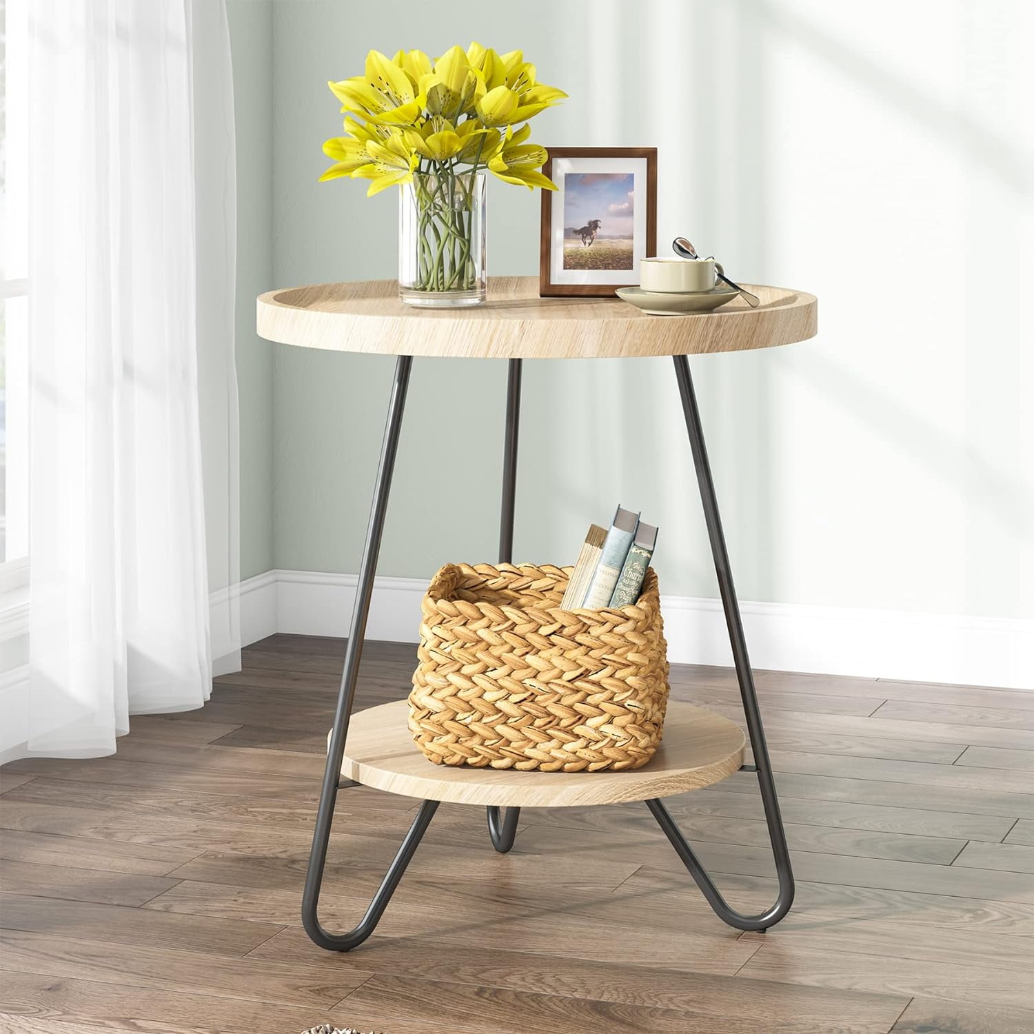 Tribesigns Round Side Table, 2-Tier End Table with Metal Legs, Modern ...