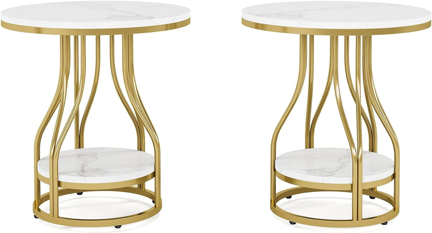 Tribesigns Round Side Table Set of 2, 2-Tier End Table Modern Bedside ...