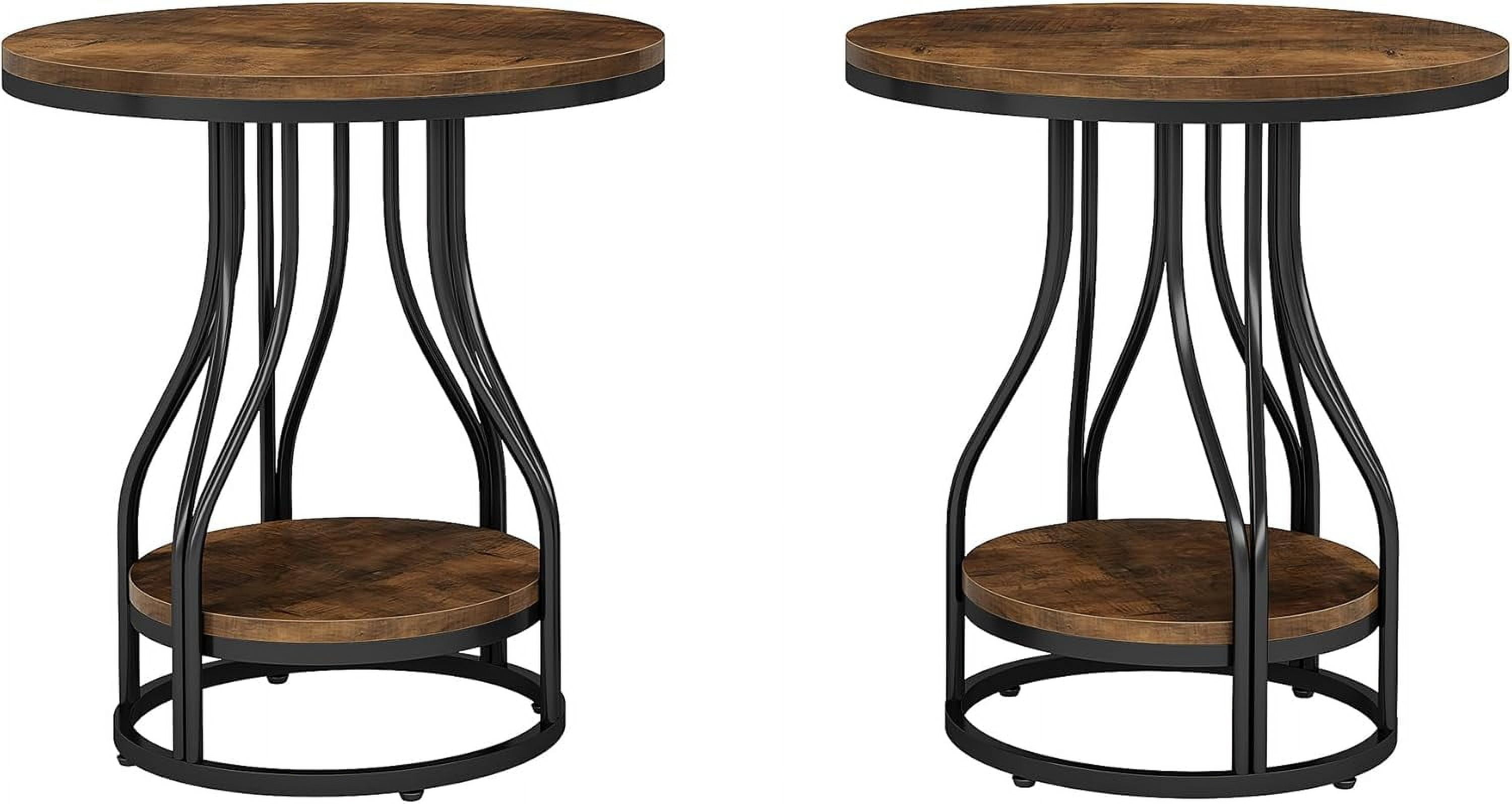 Tribesigns Round Side Table Set of 2, 2-Tier End Table Small Side Table ...