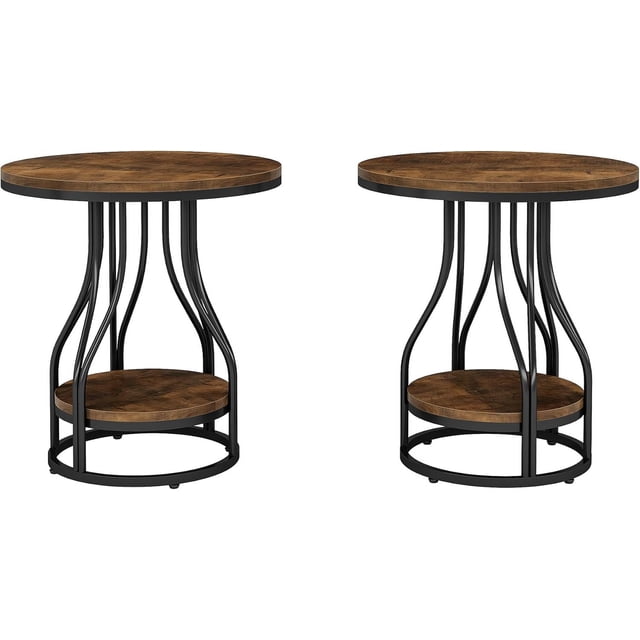 Tribesigns Round Side Table Set of 2, 2-Tier End Table Small Side Table ...