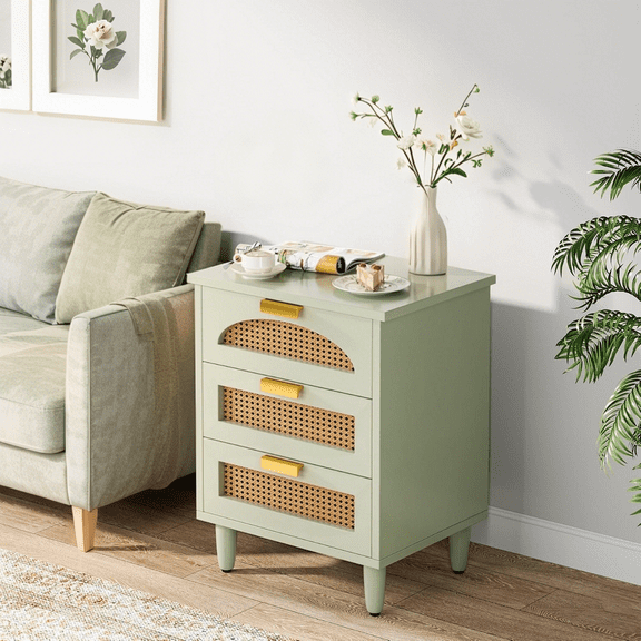 Bedside Table, Rustic Fluted Nightstand with Sliding Door, Low Wood ...