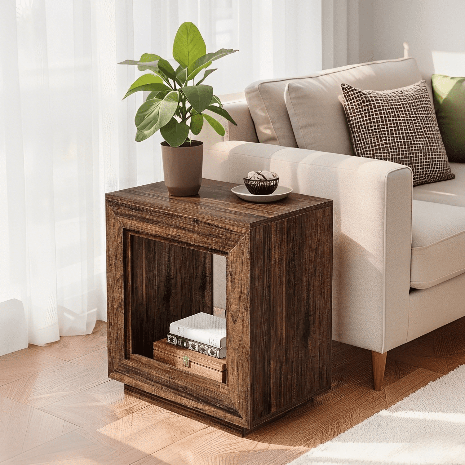 Tribesigns Rustic Wood End Table, 2 Tiered Square Side Table with ...