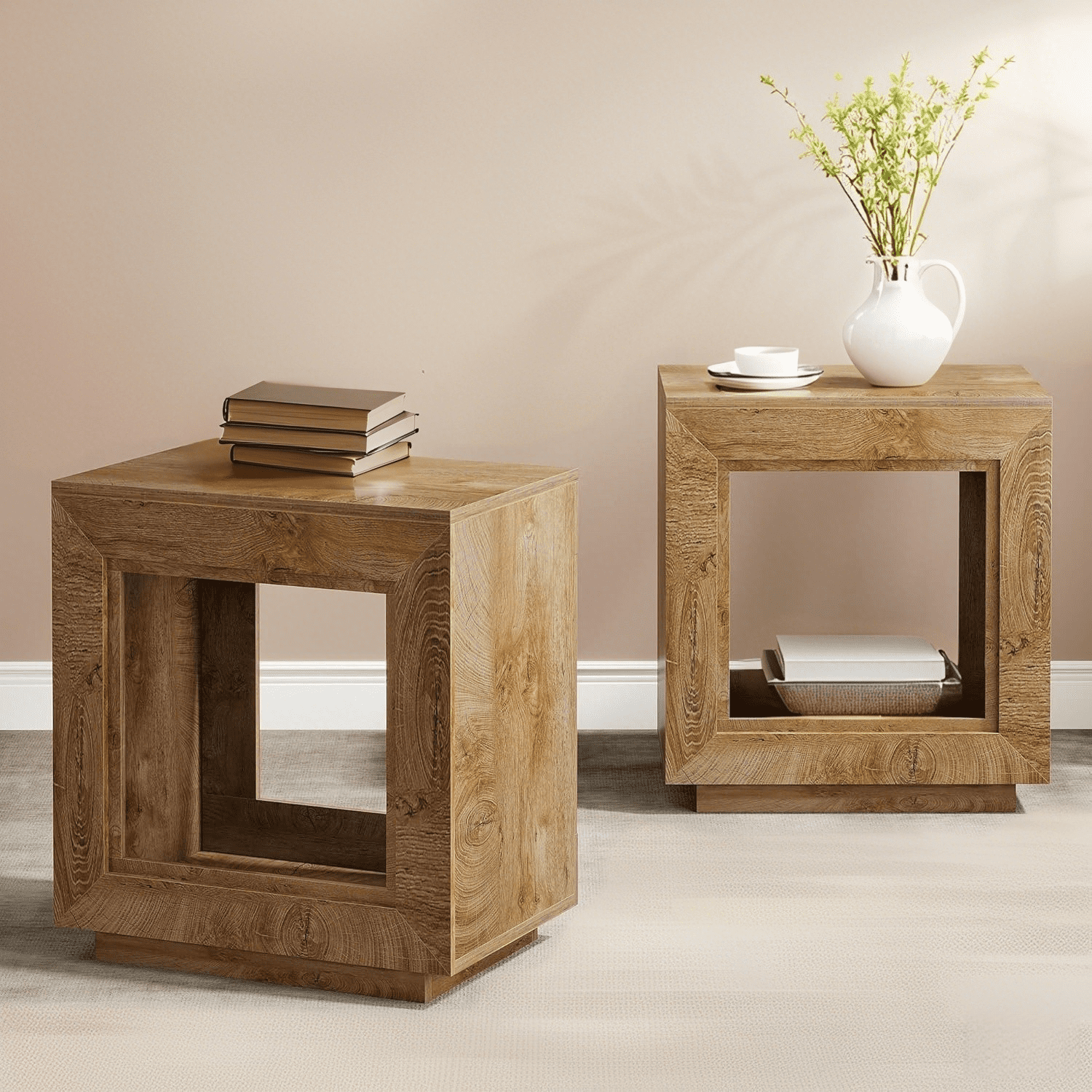 Tribesigns Rustic Wood End Table, 2 Tiered Square Side Table with ...