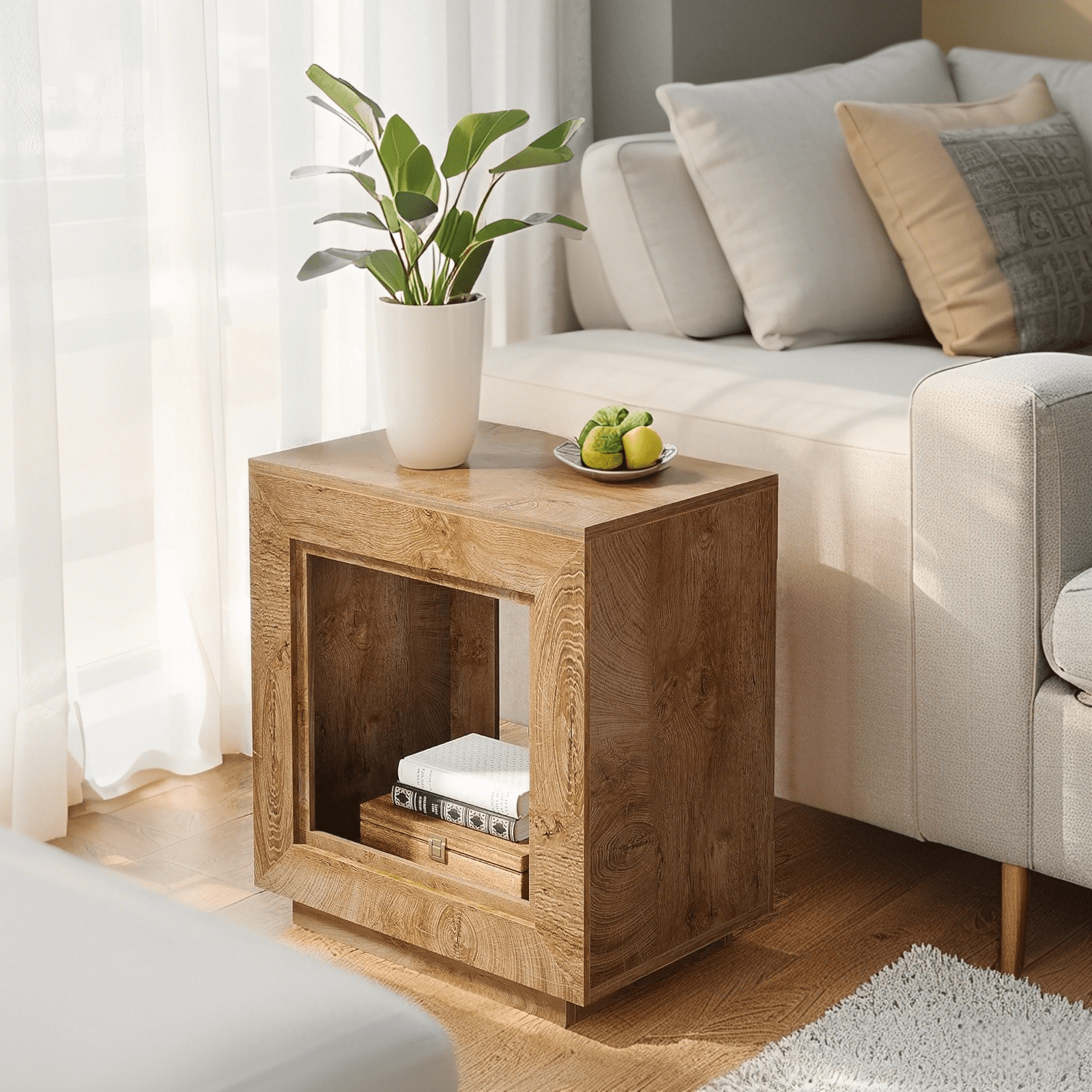 Tribesigns Rustic Wood End Table, 2 Tiered Square Side Table with ...