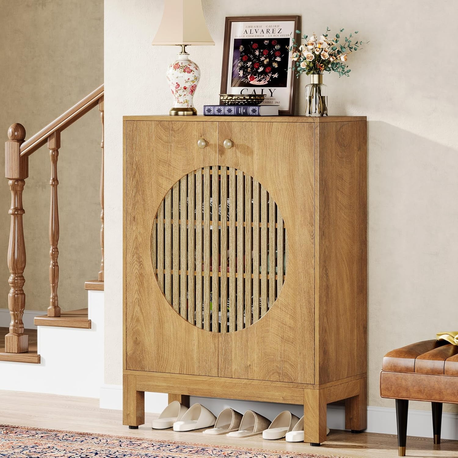 Tribesigns Shoe Cabinet with Round Louvered Doors, 5-Tier Farmhouse ...