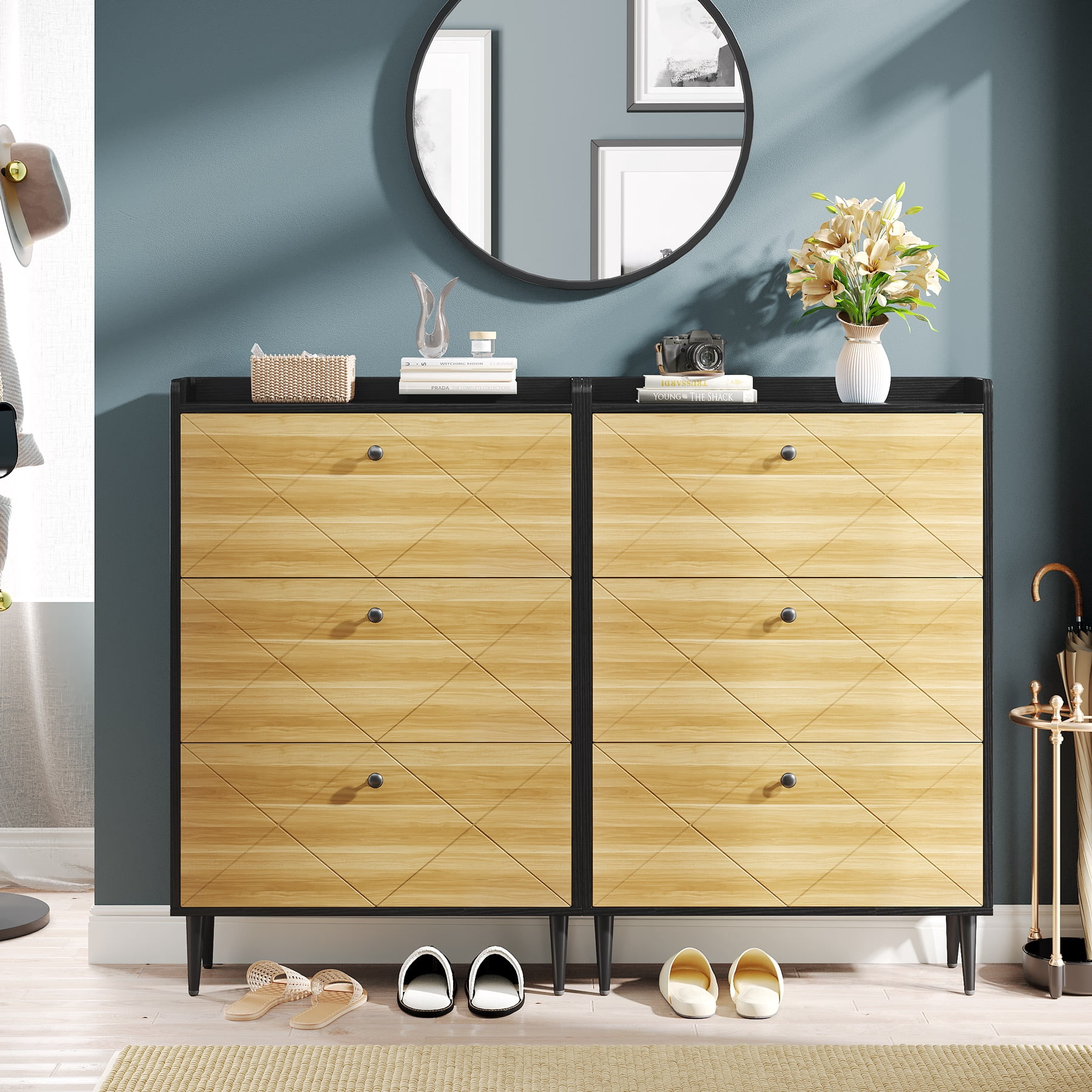 Tribesigns Shoe Cabinet with Doors, 3-Tier Shoe Storage Cabinet with ...