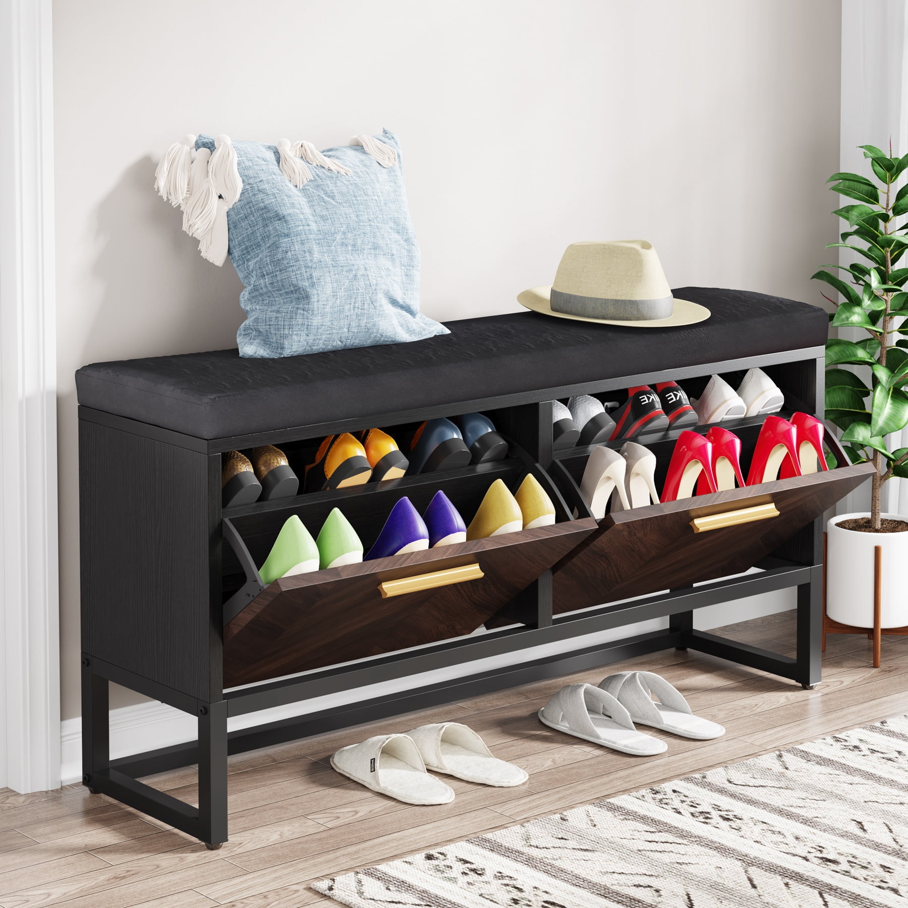 Tribesigns Modern Entryway Shoe Storage Bench, 2-in-1 Hallway Cabinet ...