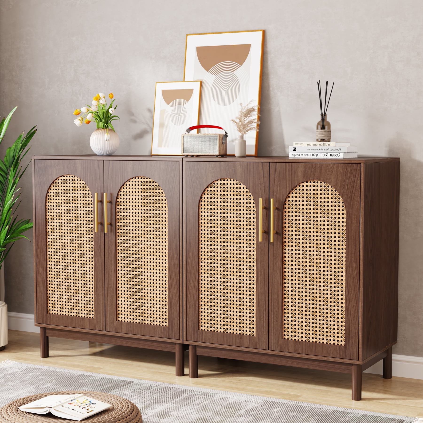 Tribesigns 59in Rattan Buffet Sideboard, Wooden Accent Cabinet with ...