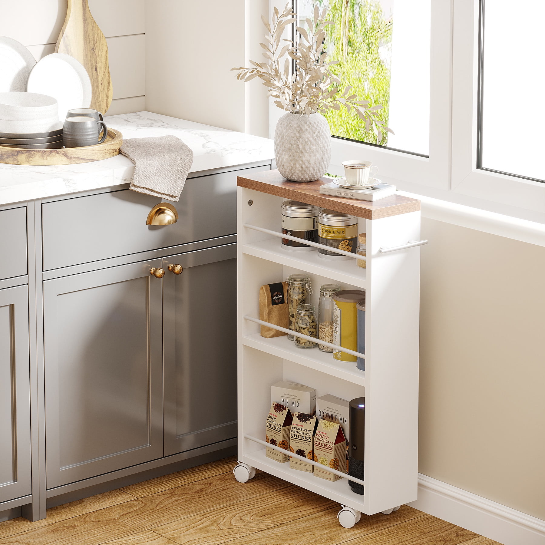 Tribesigns Slim Storage Cart, Rolling Narrow Kitchen Cart on Wheels for ...