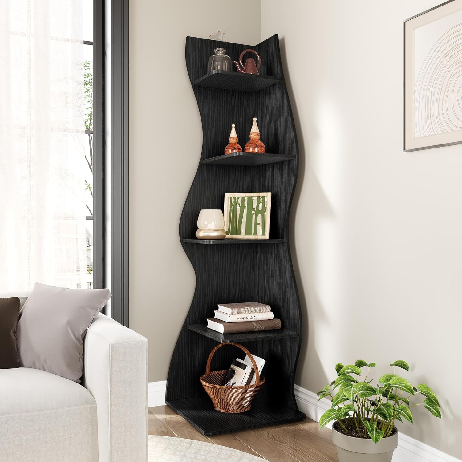 Tribesigns Small Corner Shelf, 5-Tier Modern Corner Bookcase for Small ...