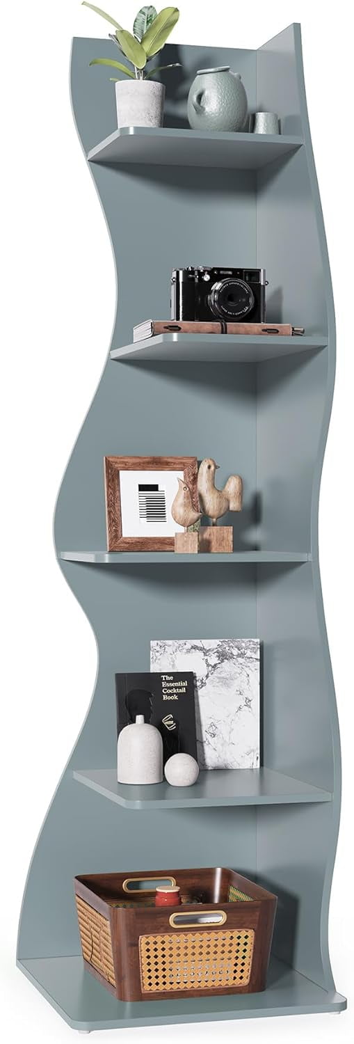 Tribesigns Small Corner Shelf, 5-Tier Modern Corner Bookcase for Small ...