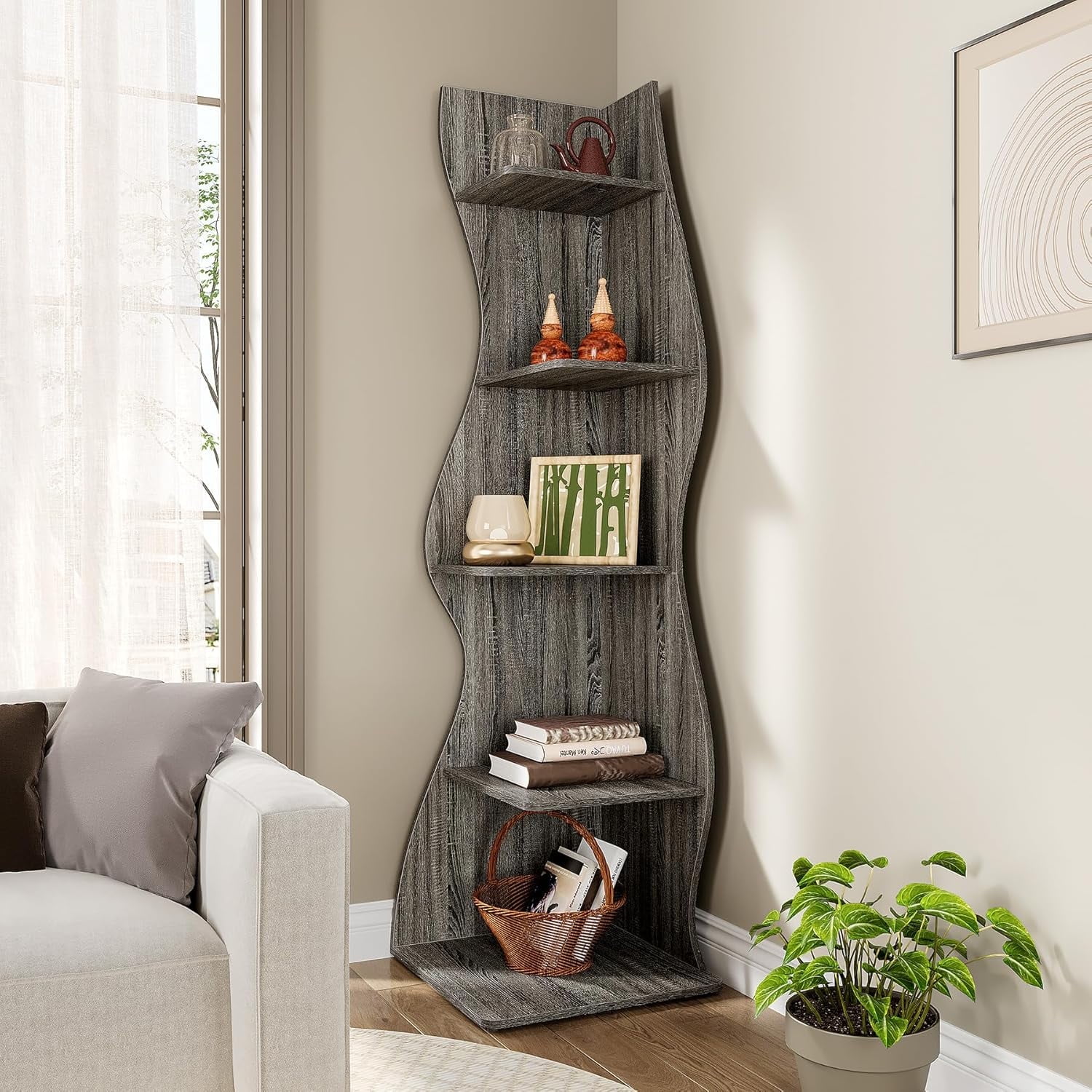 Tribesigns Small Corner Shelf, 5-Tier Modern Corner Bookcase for Small ...