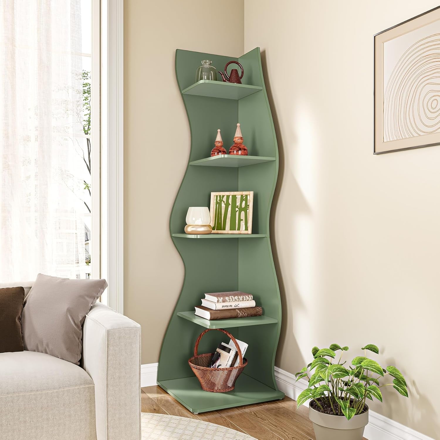 Tribesigns Small Corner Shelf, 5-Tier Modern Corner Bookcase for Small ...