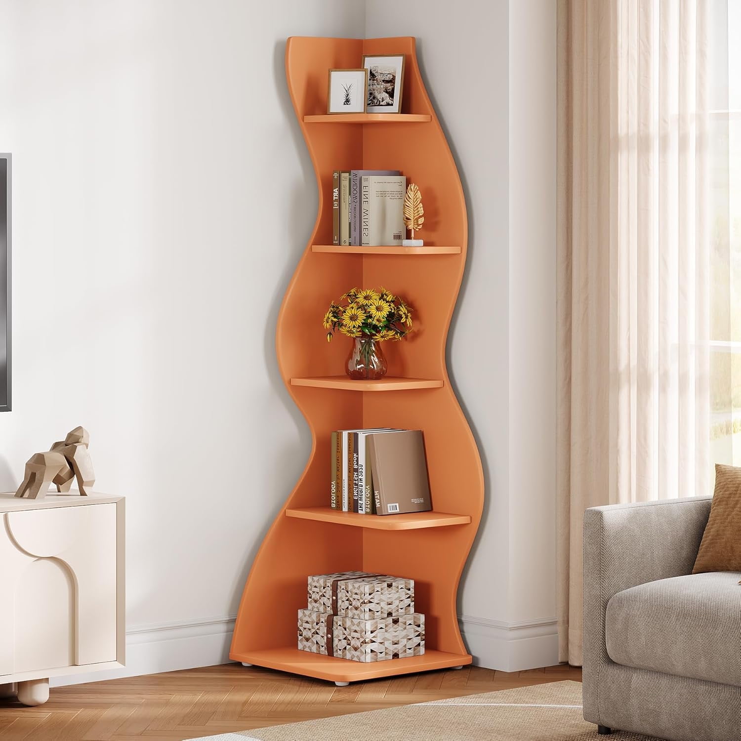Tribesigns Small Corner Shelf, 5-Tier Modern Corner Bookcase for Small ...