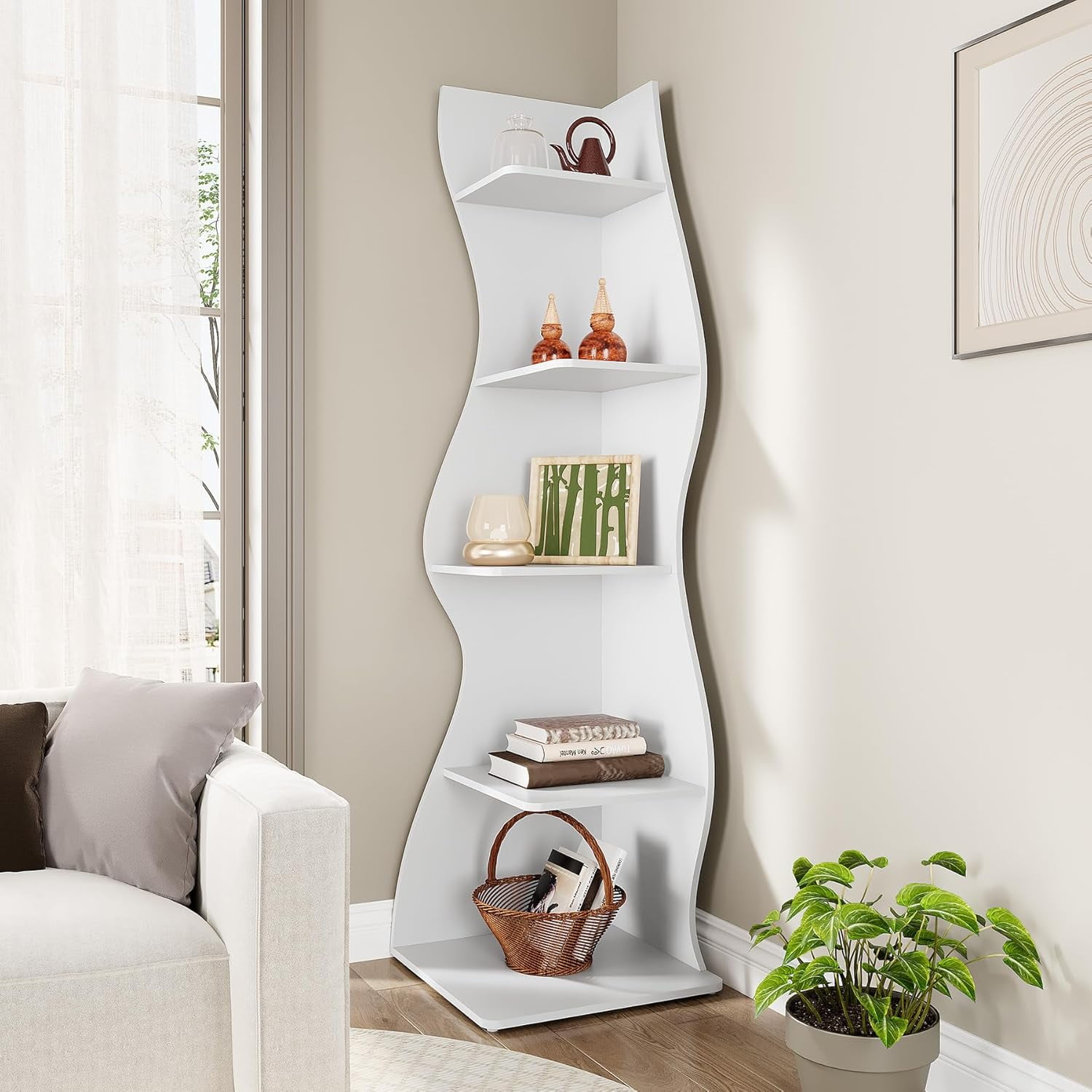Tribesigns Small Corner Shelf, 5-Tier Modern Corner Bookcase for Small ...