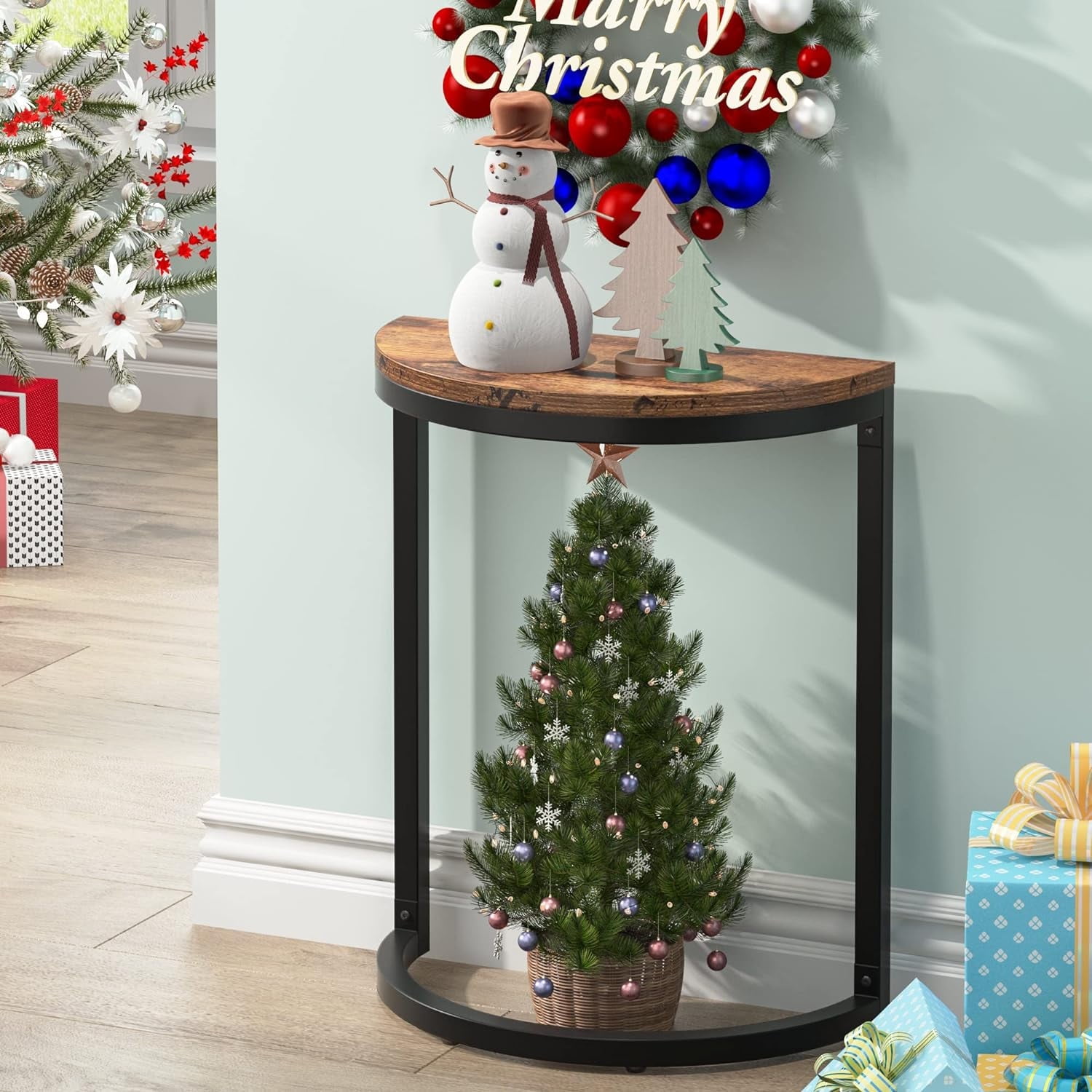 Tribesigns Small Half Round Side Tables Living Room with Metal, End ...