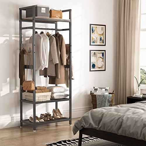 Tribesigns Small Heavy Duty Clothes Rack with Shelf and Hanging Rod ...