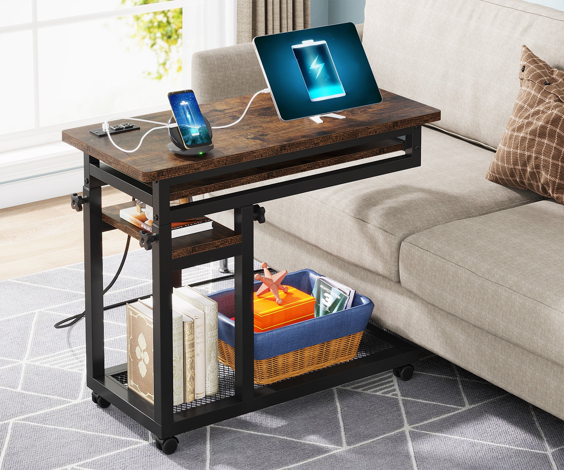 Tribesigns Portable Desk, Adjustable Height, Power Outlet, Brown ...