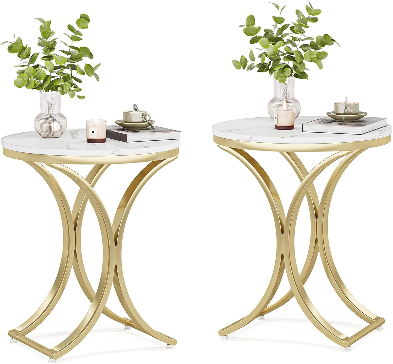 Tribesigns Small Round Sofa Side Table Set of 2, Contemporary Round ...
