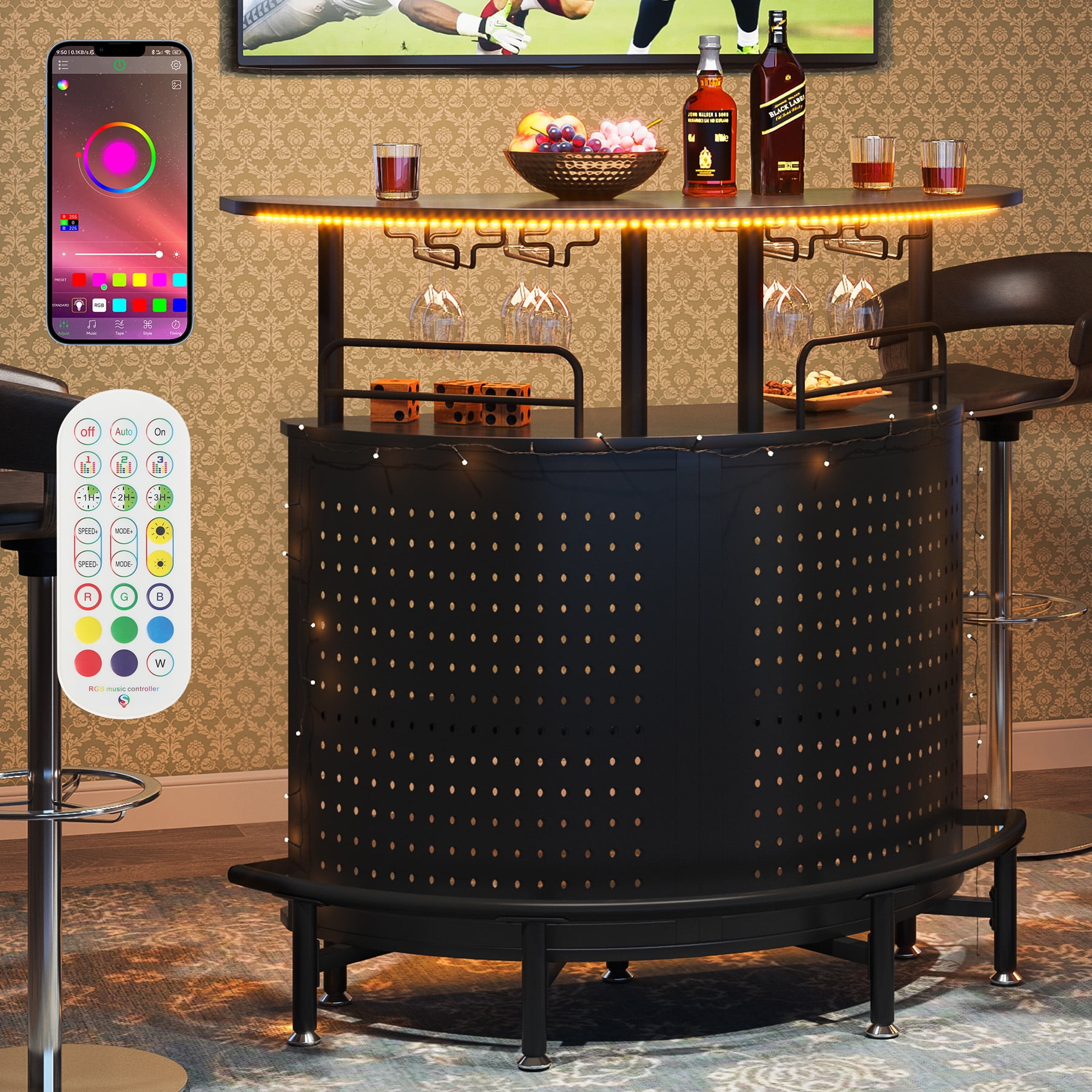 Tribesigns Smart LED Wine Bar Cabinet, Large Bar Table for Home Liquor ...