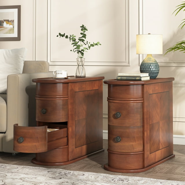 Tribesigns Solid End Table, Set of 2, Two-Drawer Narrow Side Table ...