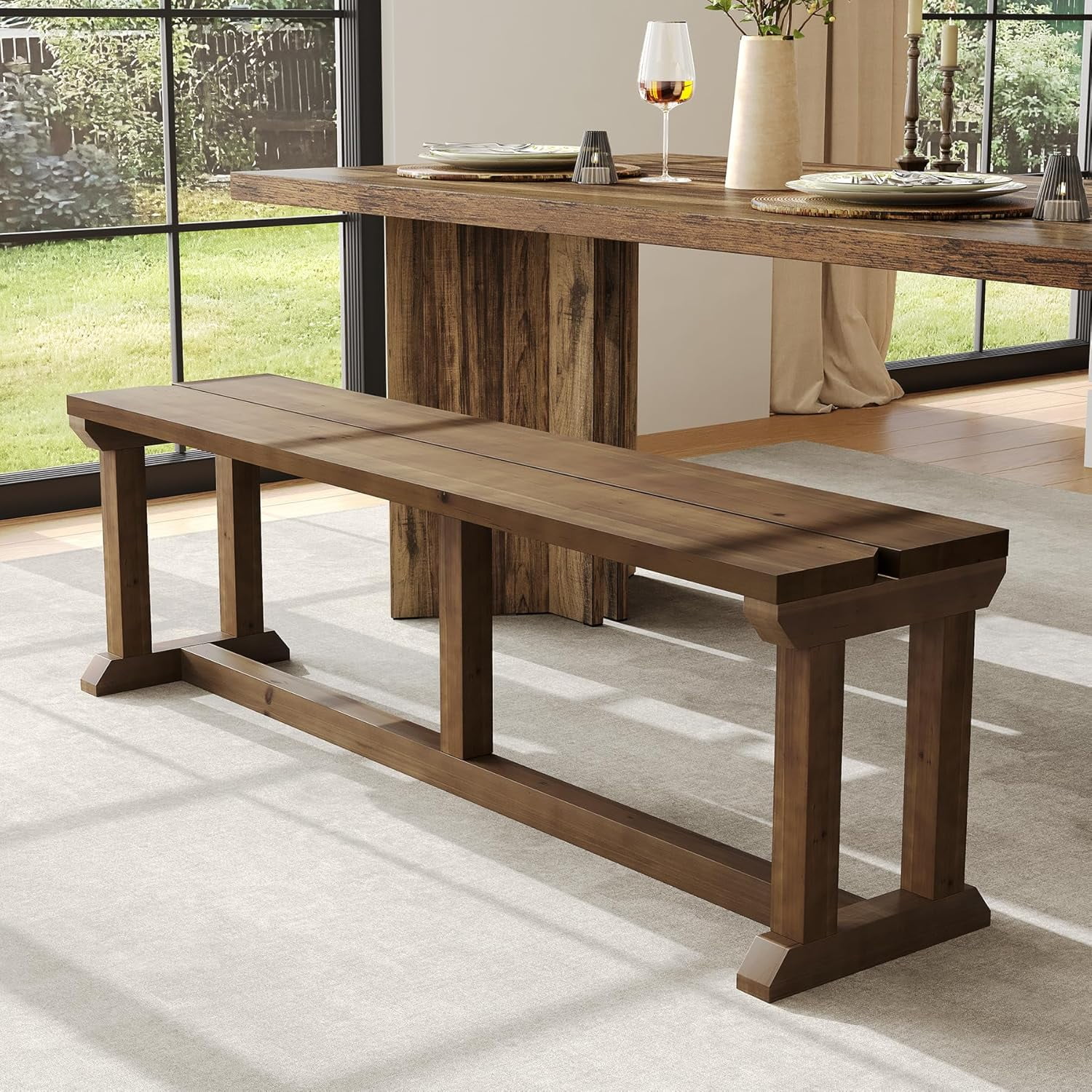 Tribesigns Solid Wood Dining Bench, 59" Farmhouse Entryway Bench ...
