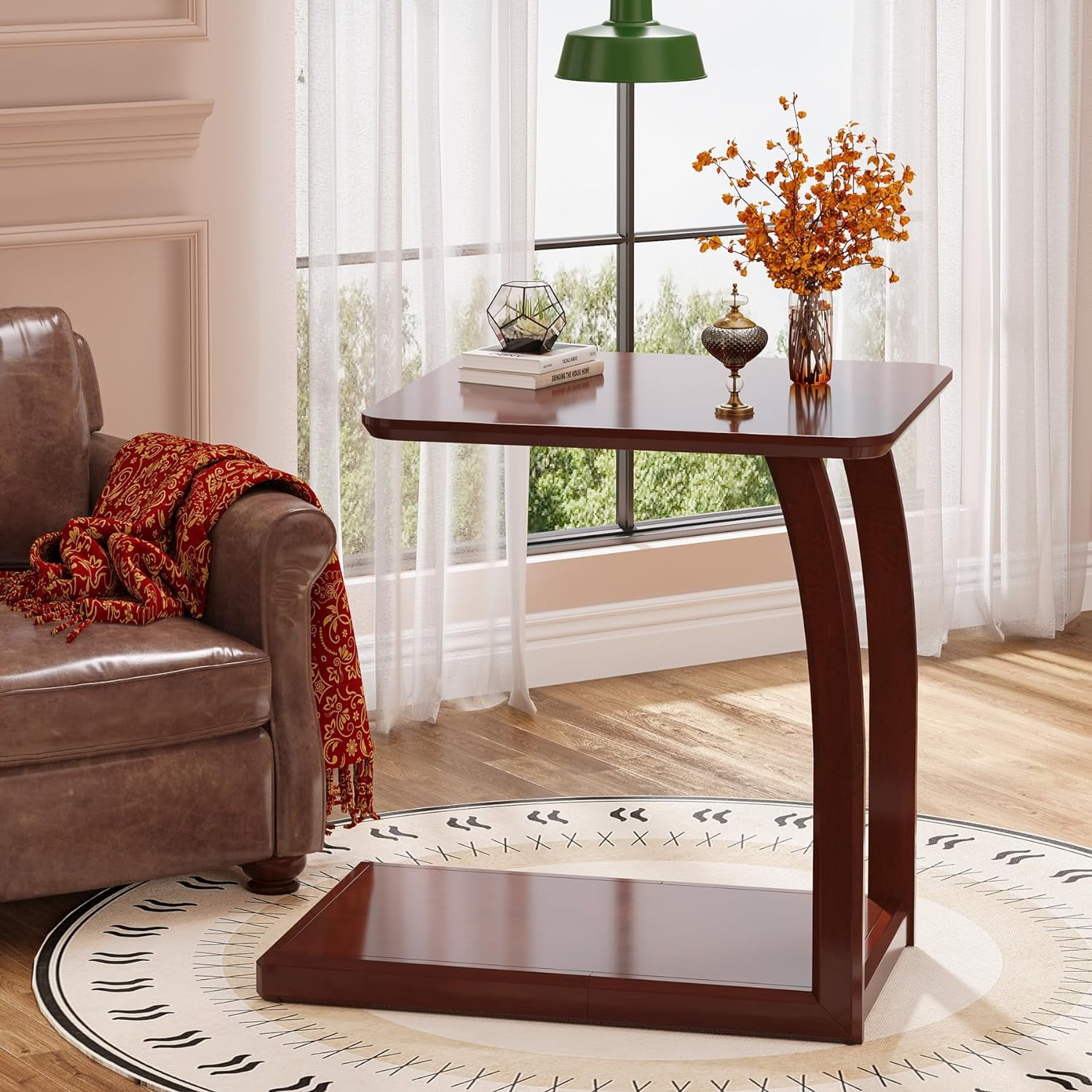 Tribesigns Solid Wood End Side Table Living Room, 2-Tier C-Shaped Couch ...