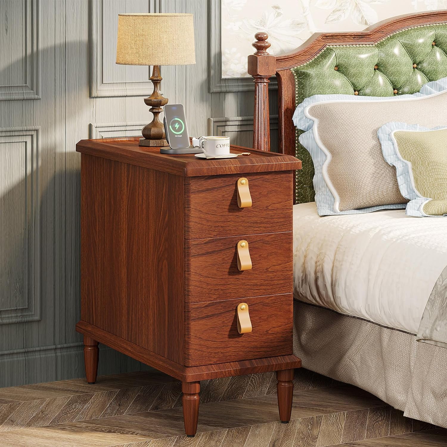 Tribesigns Solid Wood End Table, 3-Drawer Narrow Side Table for Small ...