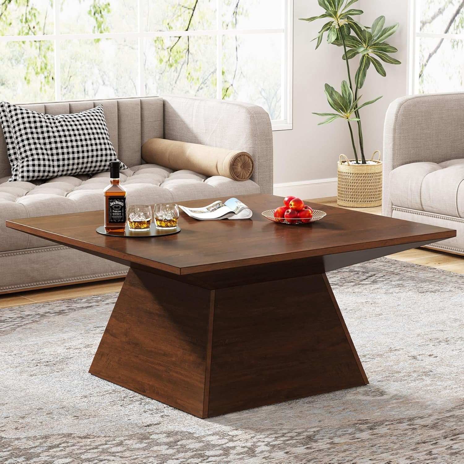 Tribesigns Square Coffee Table, 31.49" Wooden Center Table with ...