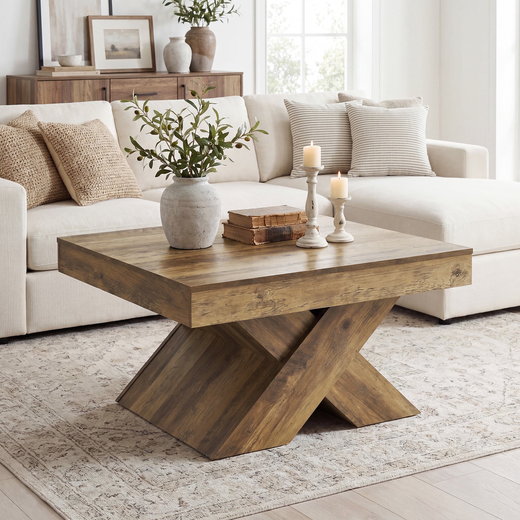 Tribesigns Square Coffee Table 31.5 Inch, Farmhouse Wood Coffee Table ...
