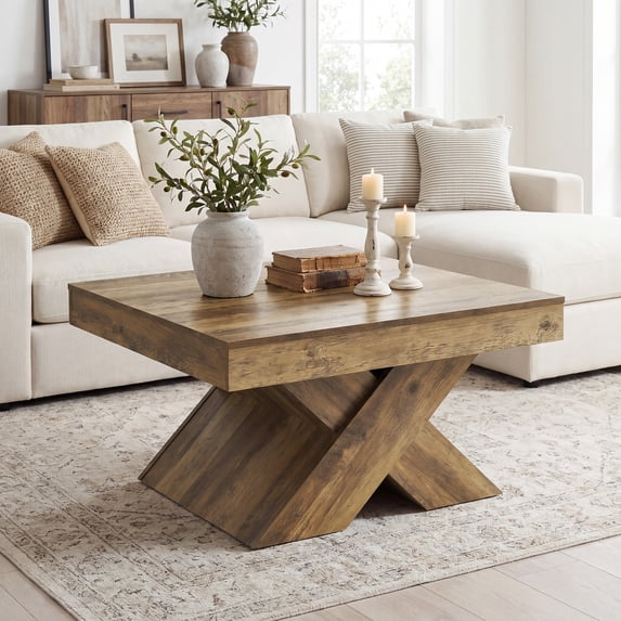 Tribesigns Square Coffee Table 31.5 Inch, Farmhouse Wood Coffee Table ...