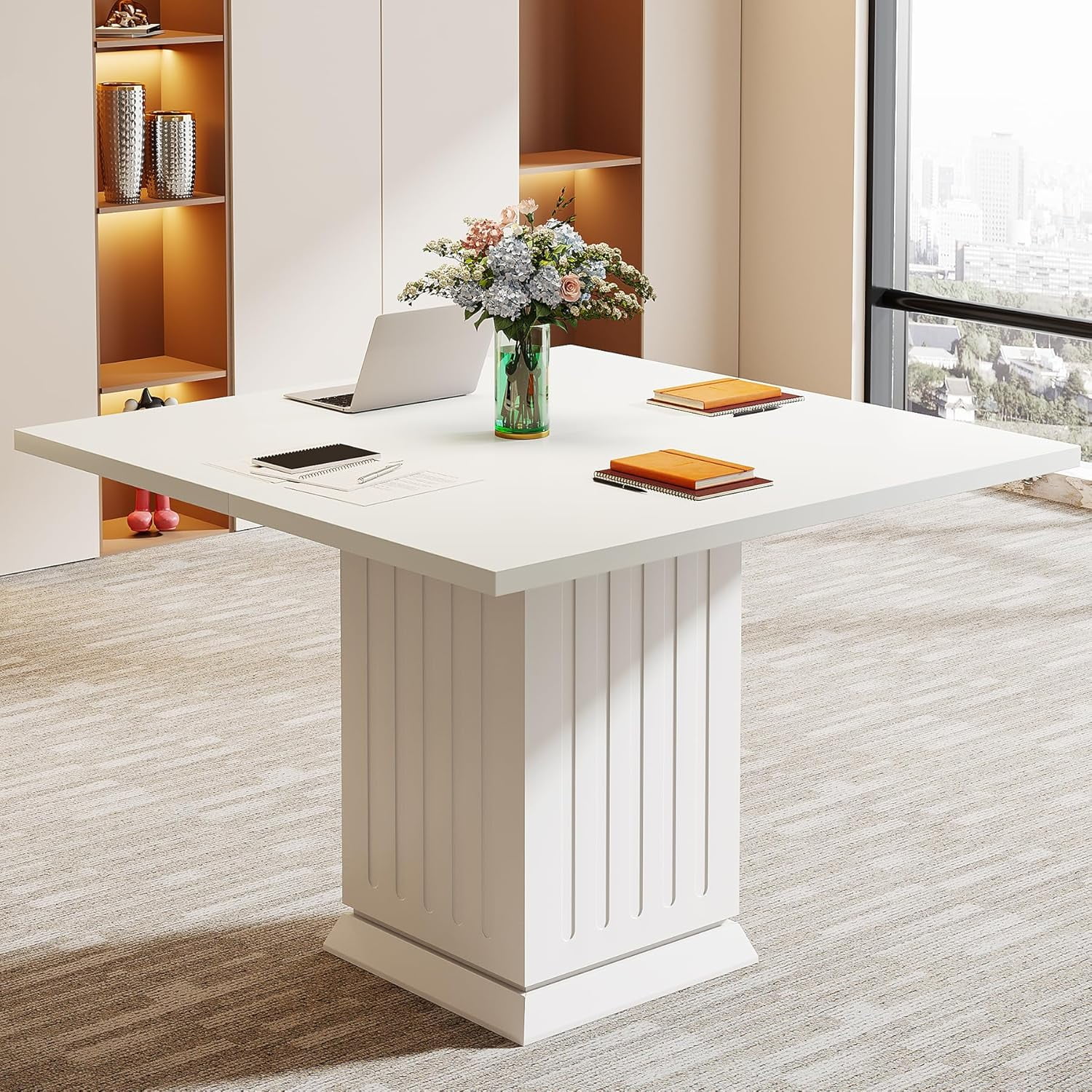 Tribesigns Square Conference Table, Modern 35.4-Inch Small White ...