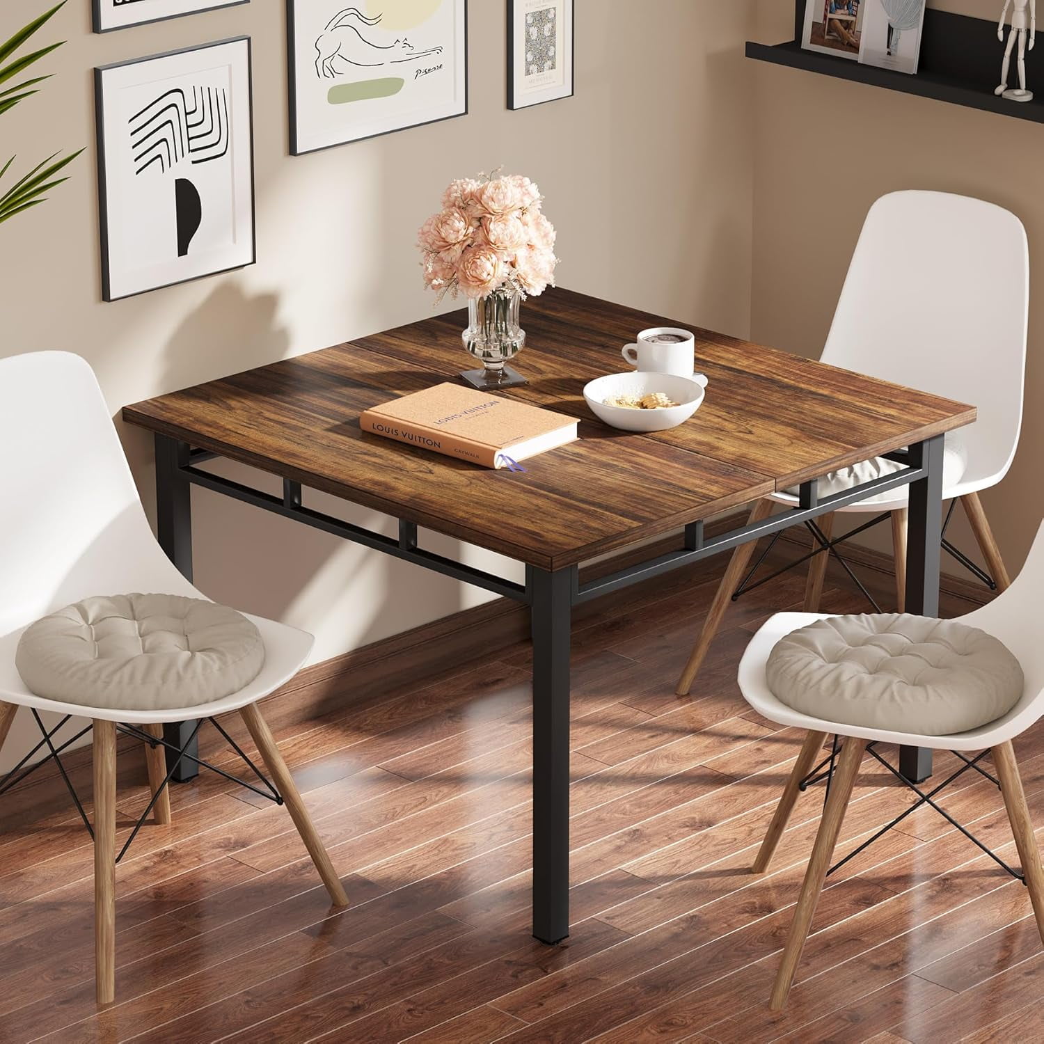 Tribesigns Square Dining Table Industrial Kitchen Table for 2-4 People ...