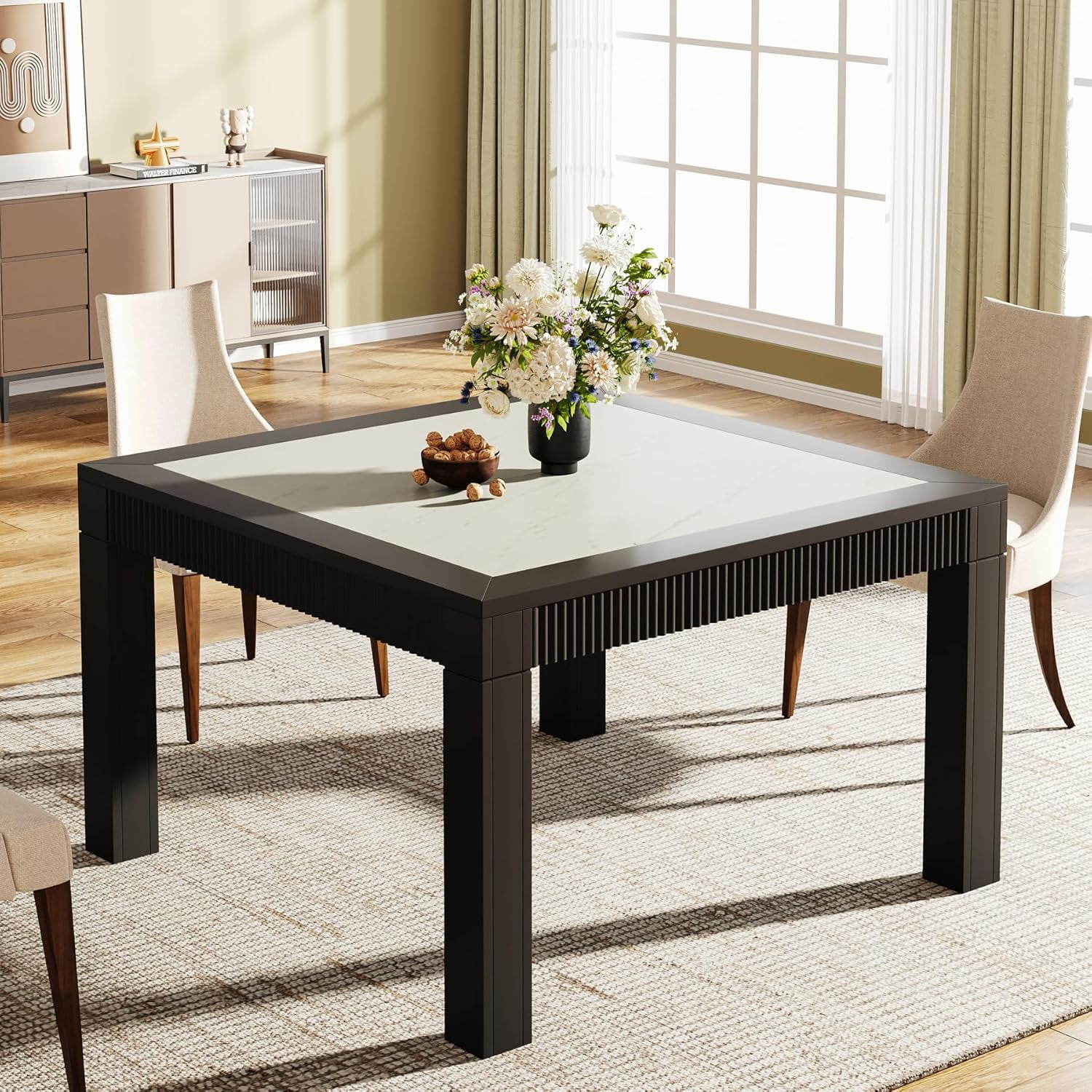 Tribesigns Square Dining Table for 4 People, 47-Inch Faux Marble ...