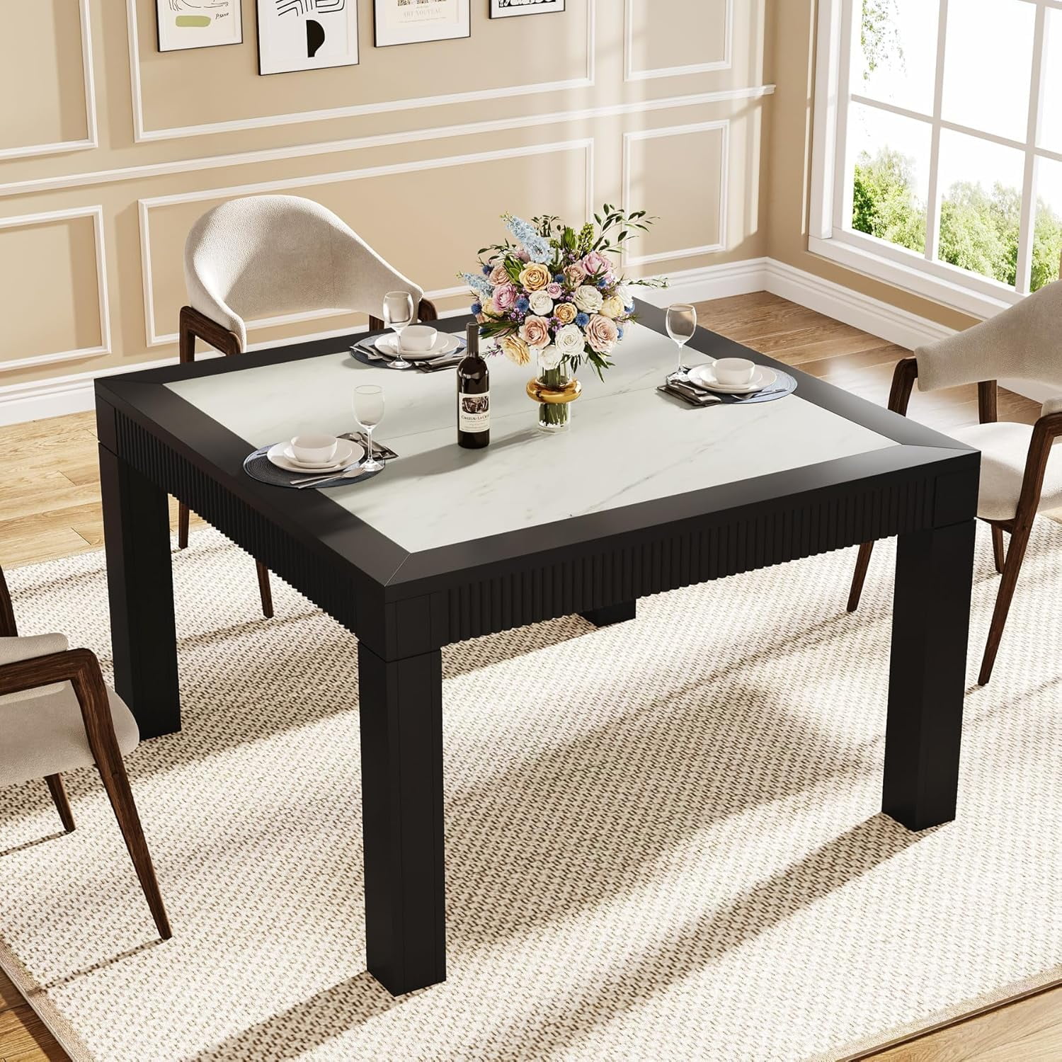Tribesigns Square Dining Table for 4 People, 47-Inch Faux Marble ...