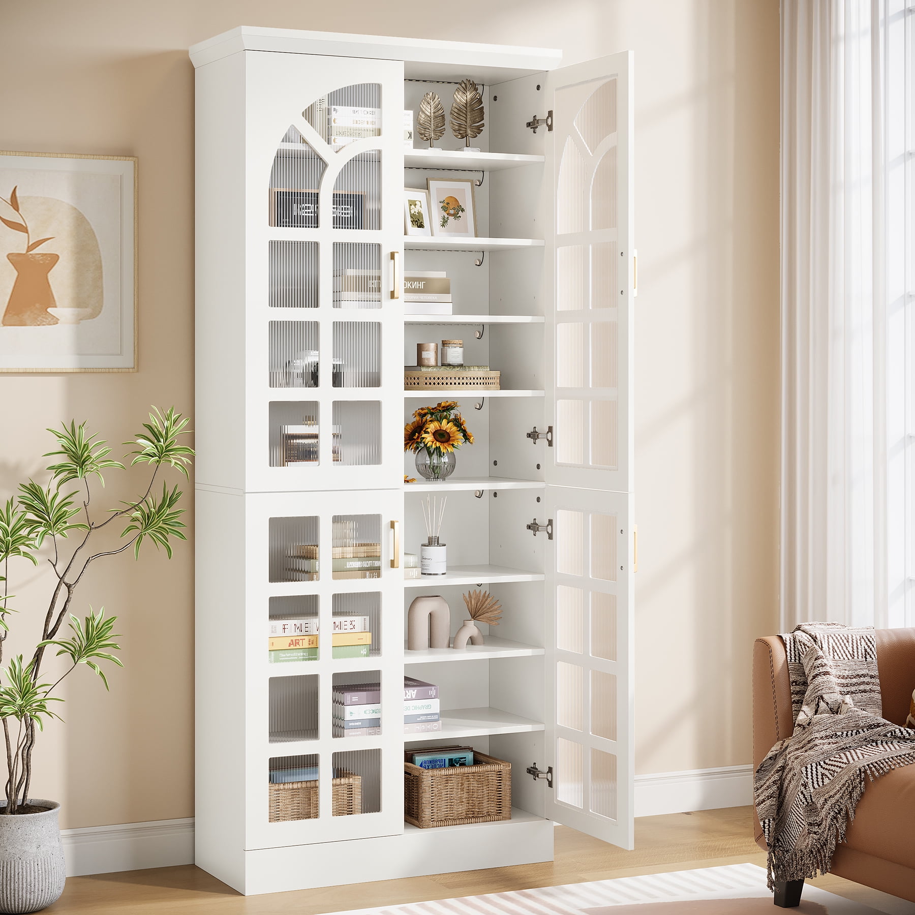 Tribesigns Storage Cabinet with Doors and LED Lights, 76" Tall Pantry ...