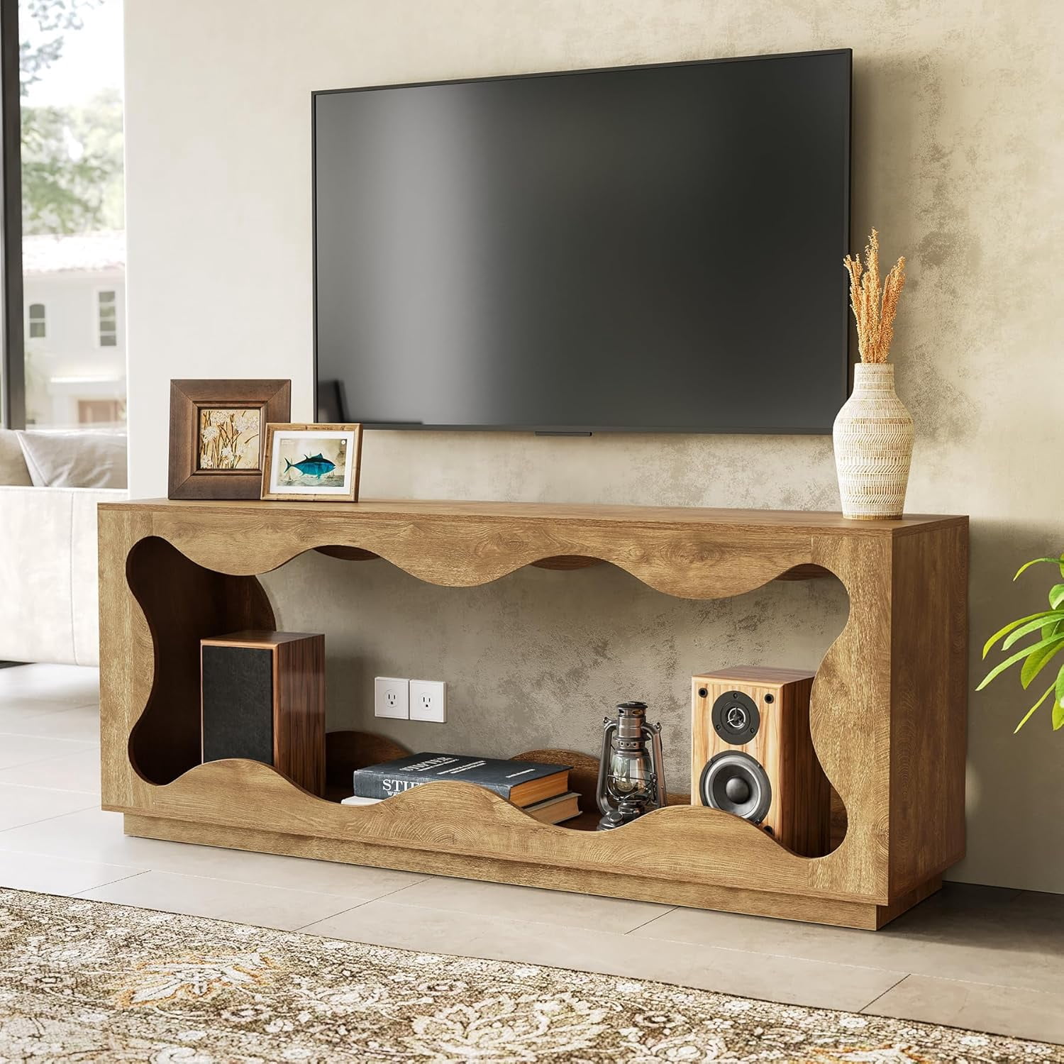 Tribesigns TV Stand with Wavy Built-in Storage Space for 32-65 inch TVs ...