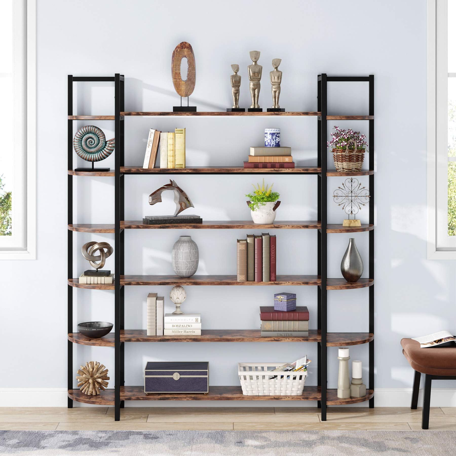Tribesigns Triple Wide 6-Tier Bookshelf, Large Etagere Bookcase ...