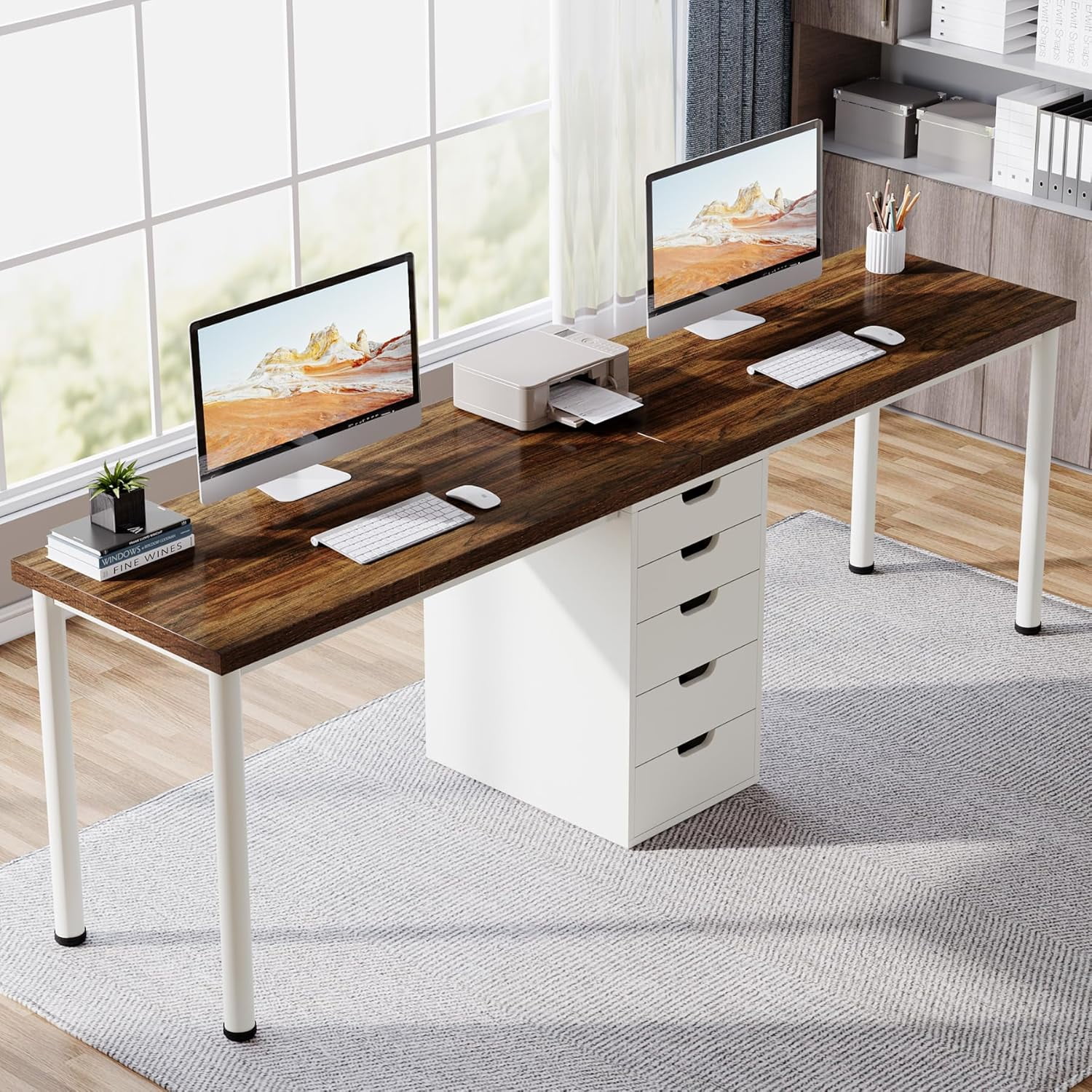 Tribesigns Two Person Computer Desk with 5 Drawers, 78.7 Inches Extra ...