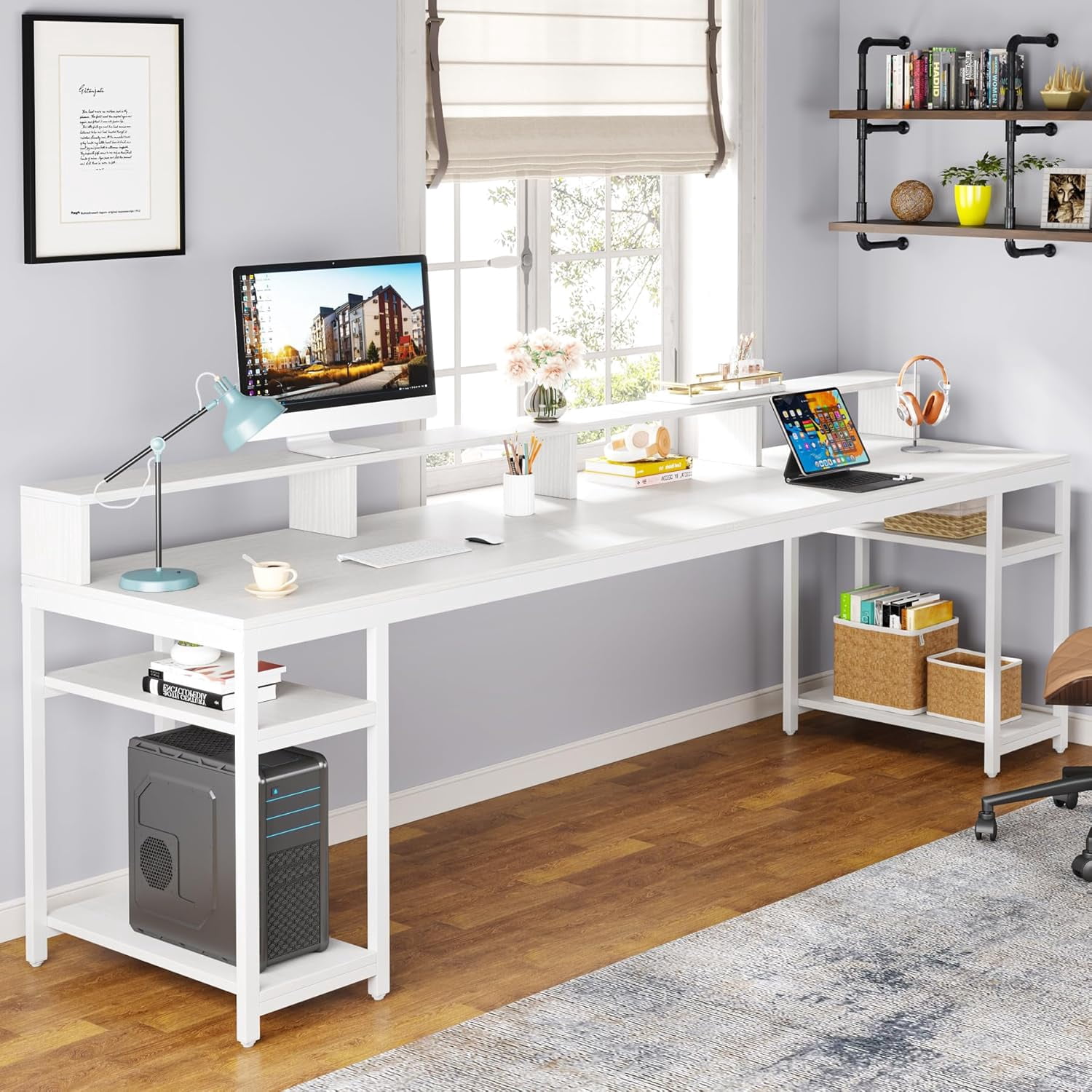 Tribesigns Two Person Desk with Monitor Stand, 78.74" Long Double ...