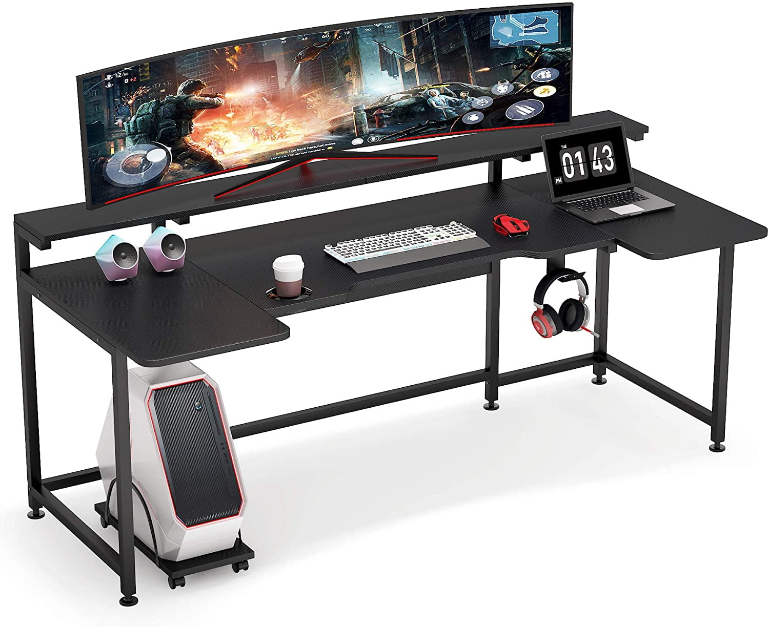 Tribesigns U Shaped Computer Desk with Hutch, 74.8 Inches Gaming Desk ...