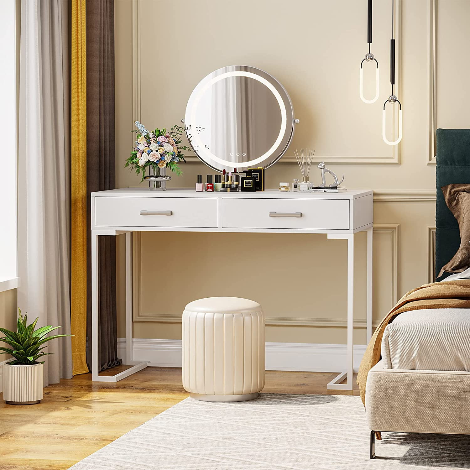 Tribesigns Vanity Desk with 2 Drawers White Small Makeup Vanity for Women Girls Without Mirror