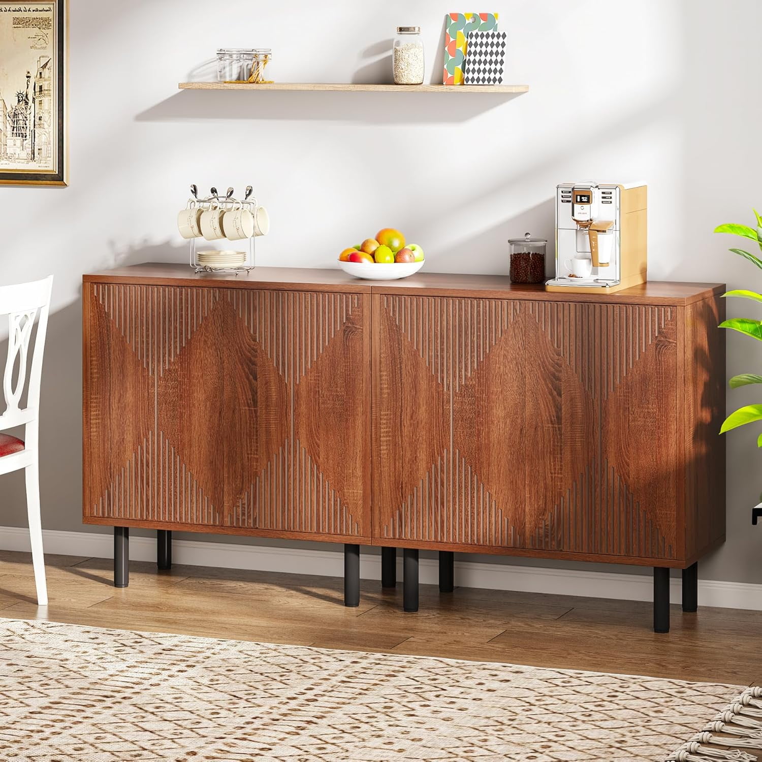Tribesigns Walnut Storage Cabinet Set, Freestanding Floor Cabinet, 59 ...