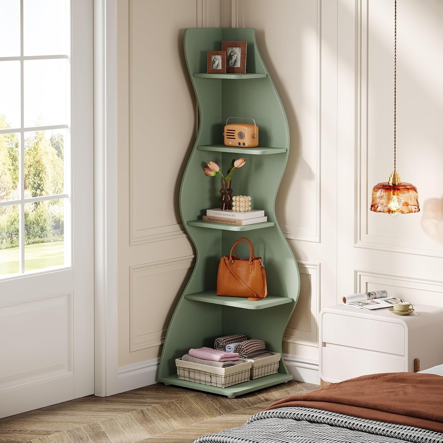 Tribesigns Wavy Corner Shelf, Modern 5-Tier Bookshelf Bookcase with ...