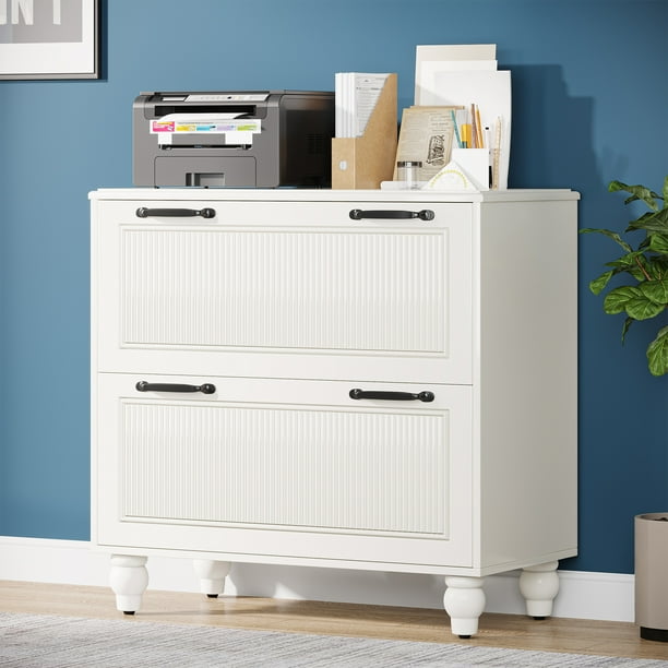 Tribesigns White 2-Drawer File Cabinet, Modern Lateral Filing Cabinet for A4/Letter/Legal Size ...