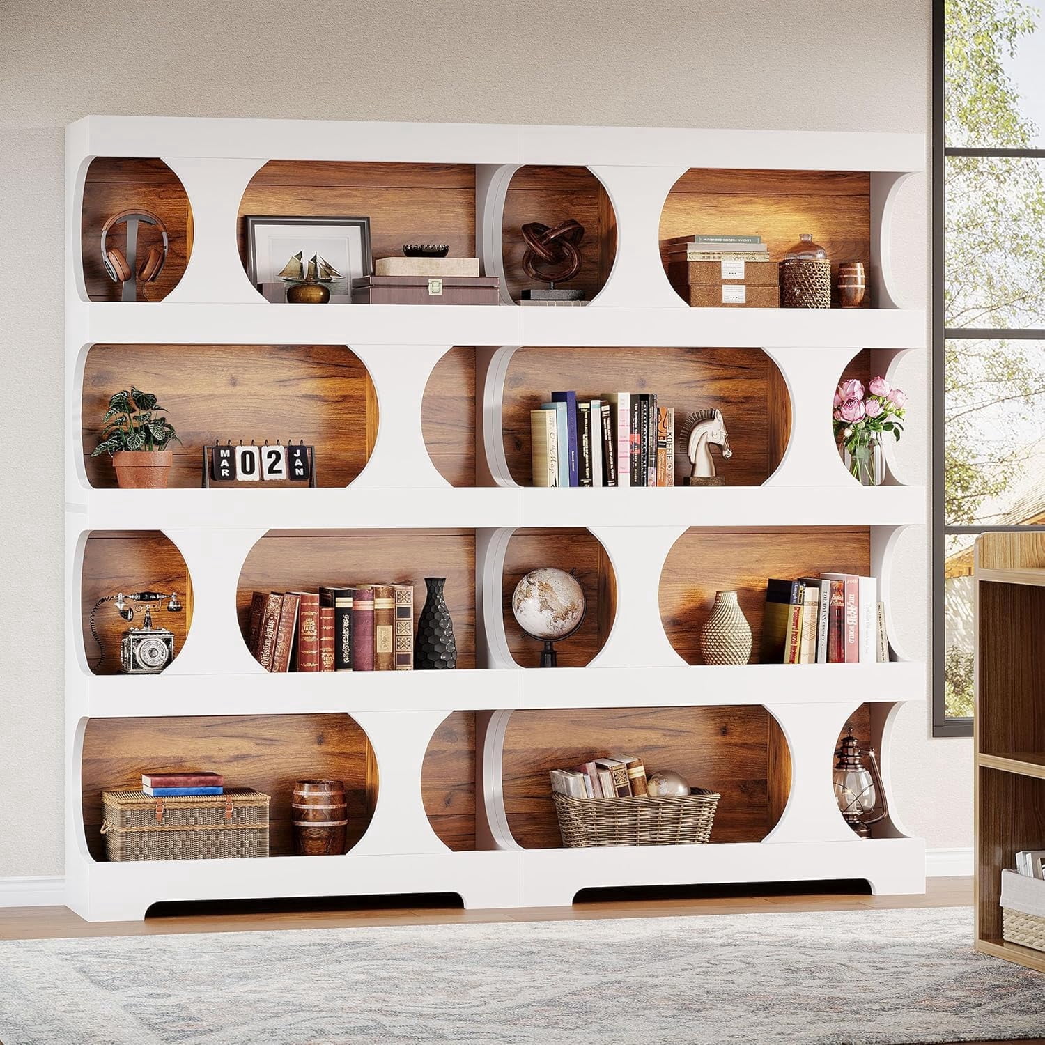 Tribesigns White Bookcase Set of 2, 4-Tier Wood Bookshelf with Storage ...