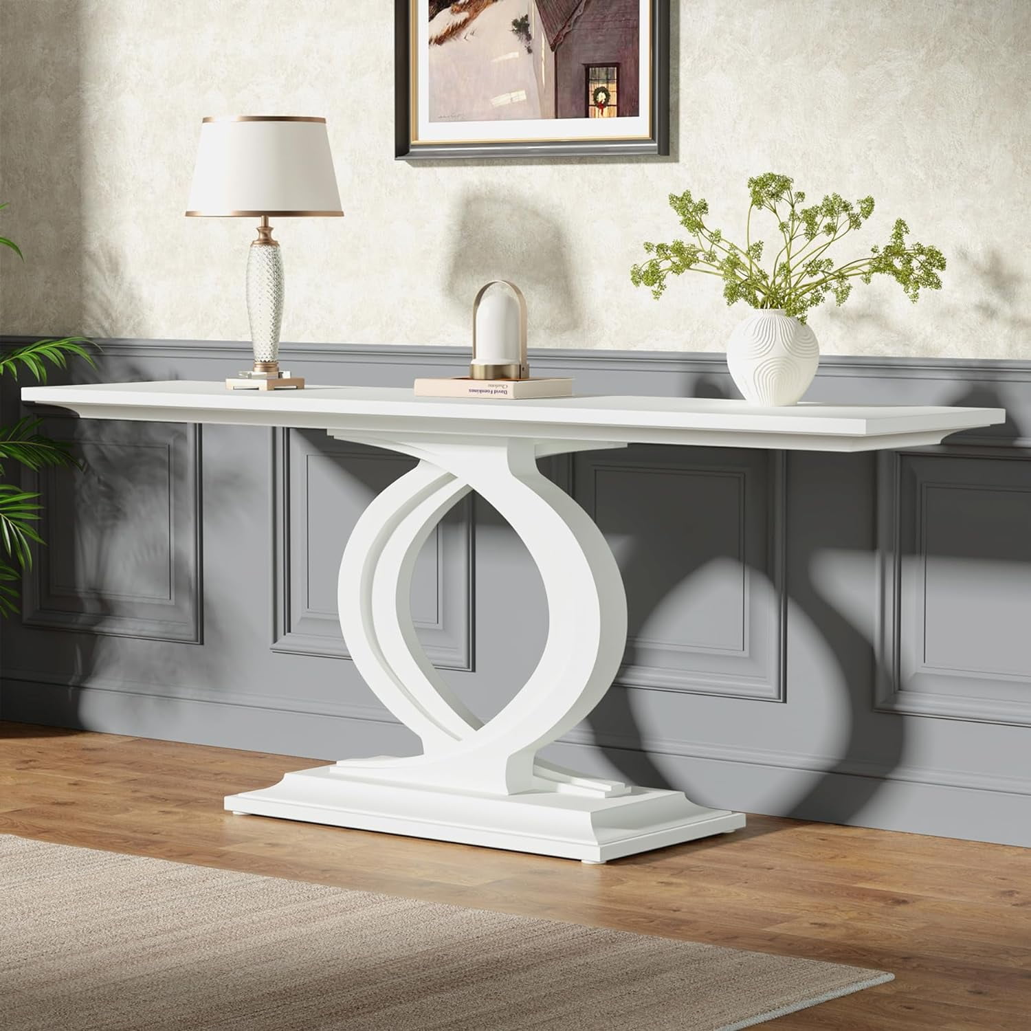 Tribesigns White Farmhouse Console Table for Living Room, 59" Console ...