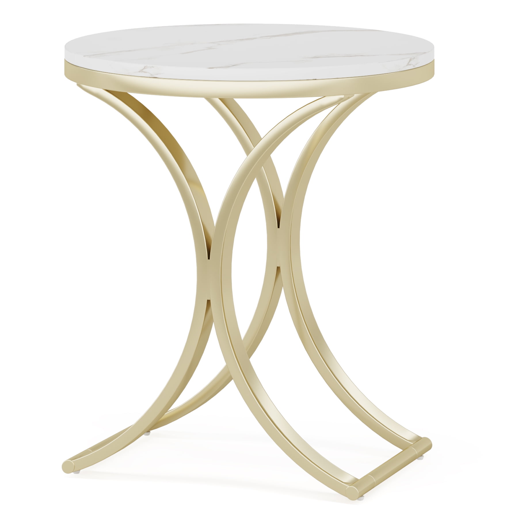 Tribesigns White Gold Side Table Round End Table Modern Small Coffee ...