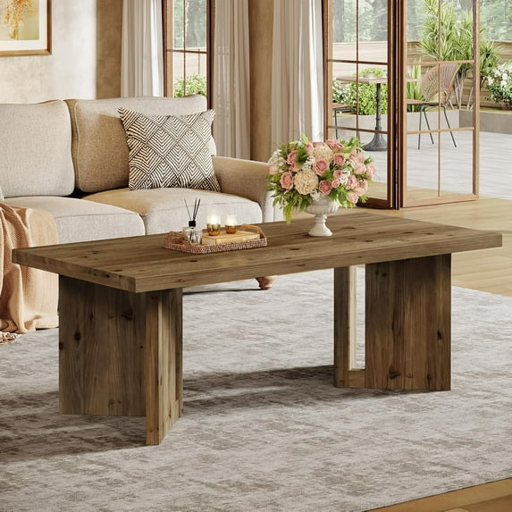 Tribesigns Wood Coffee Table, 47-Inch Farmhouse Rectangle Center Table ...